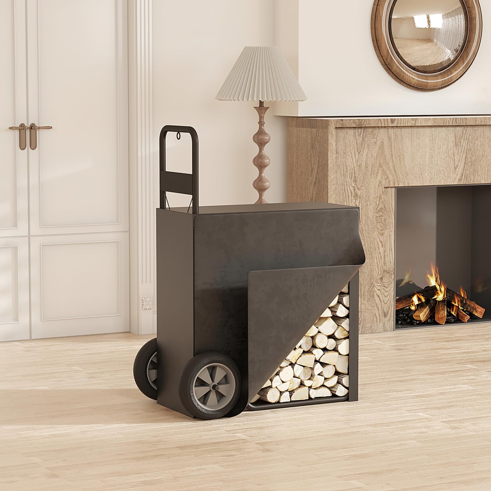 Amazon.com: Firewood Log Cart Carrier, Wood Carrier with Wheels ...