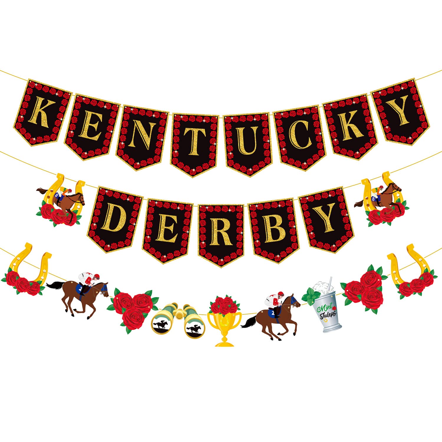 Amazon.com: JKQ Kentucky Derby Banner Horse Race Party Paper Bunting ...