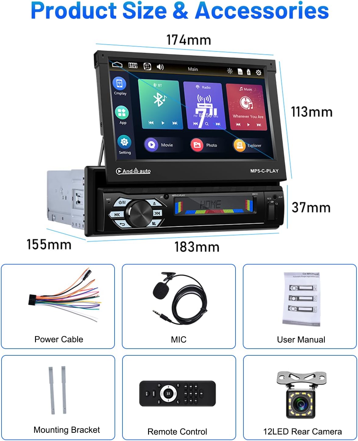 CarAutoPlay Car Stereo, Hikity Single Din Car Stereo with CarPlay 7 ...
