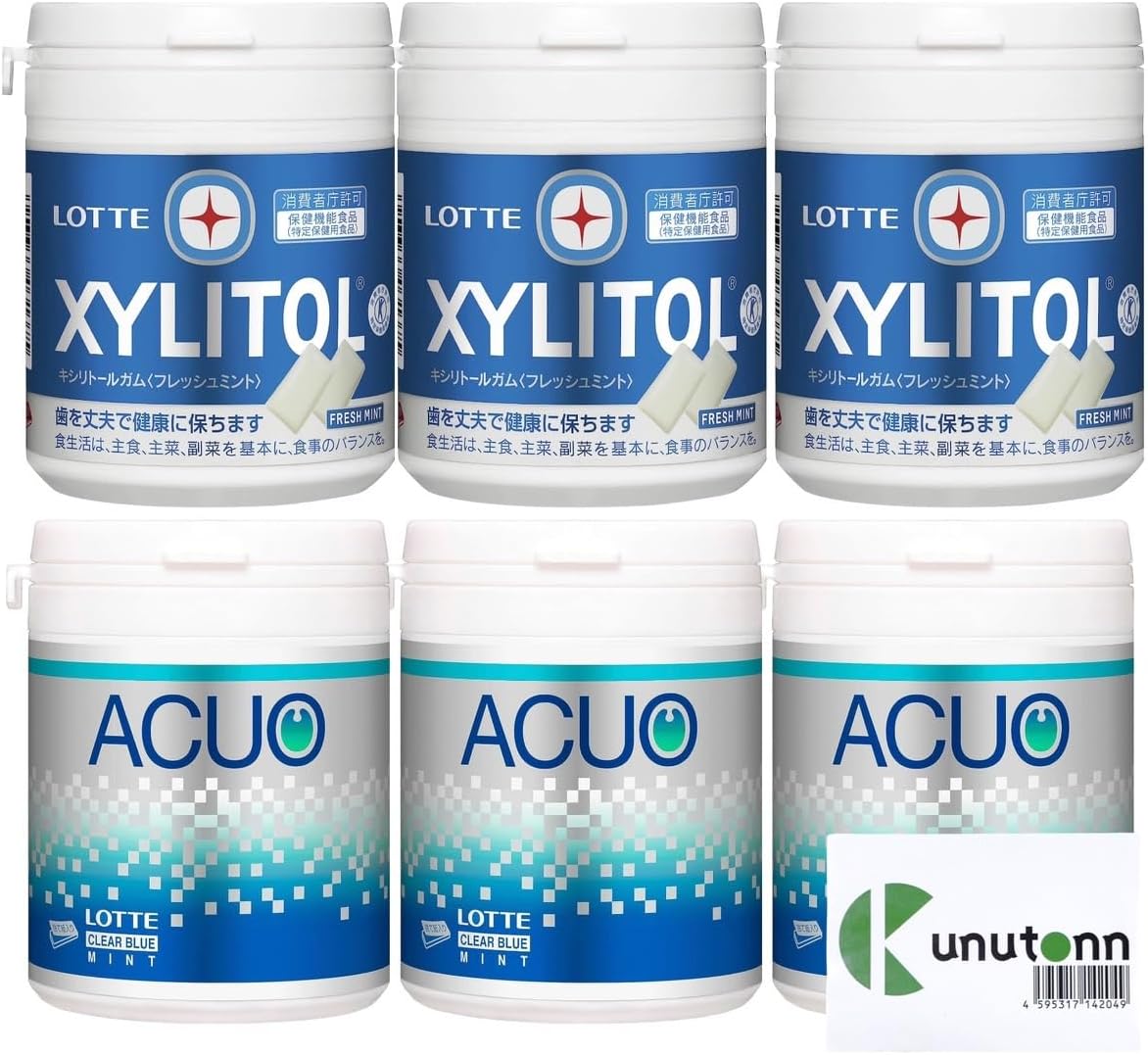 Amazon | ロッテ キシリトール ガム フレッシュミント アクオ ACUO クリアブルーミント 各種3個セット + Kunutonnオリジナルロゴ入りeおまけ付 | Kunutonn ...
