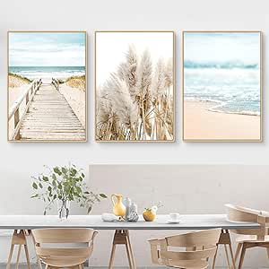 Amazon.de: Herfair 3er Poster Set, Boho Beige Natur Strand Pampasgras Bilder, Modern Wandbilder ...