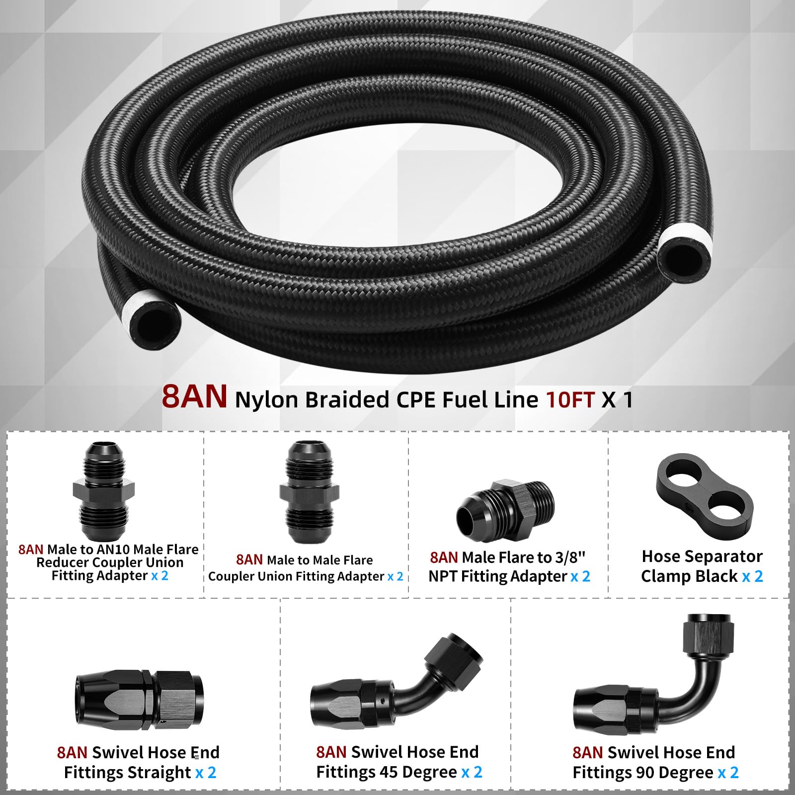 Snapklik.com : BRIFITOR 8AN Fuel Line Kit 10FT, AN8 Nylon Braided CPE ...