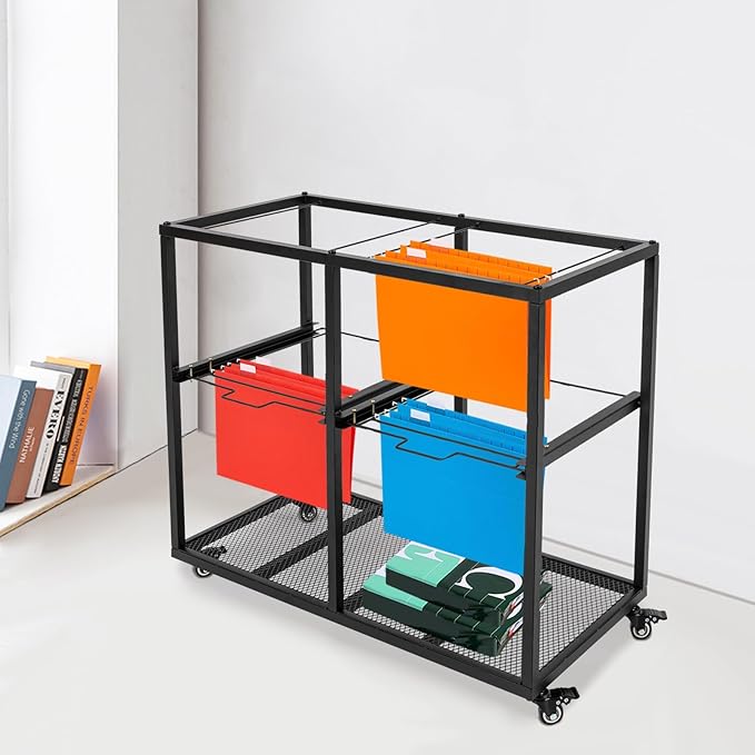 Amazon.com : Rolling File Cart with Lockable Wheels 2 Tiers 4 ...