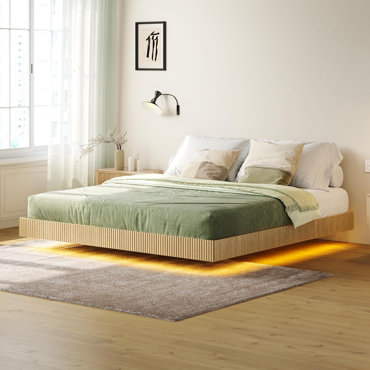Amazon.com: Tatub Natural King Floating Bed Frame with LED Lights ...