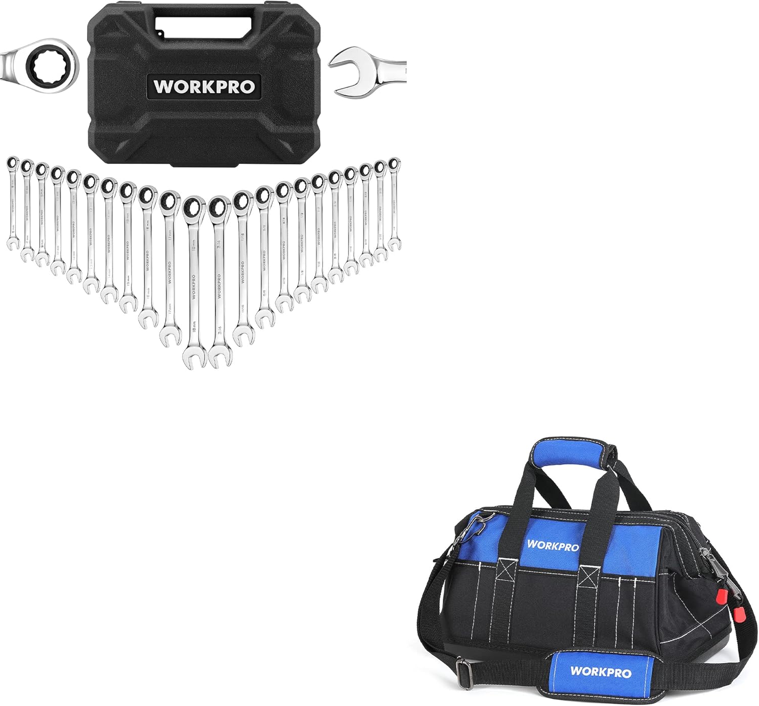 WORKPRO 22-Piece Ratcheting Combination Wrench Set with Organizer Box ...