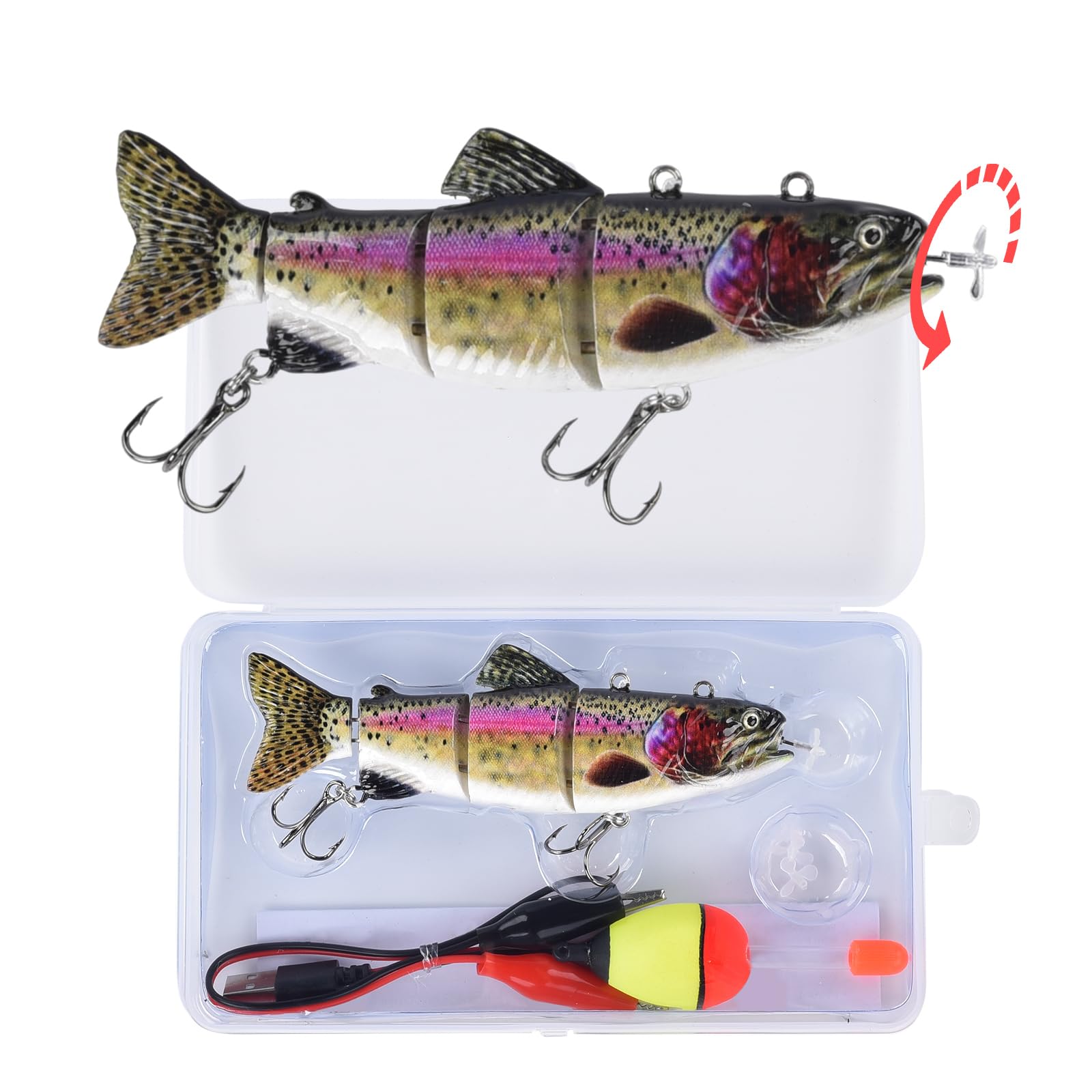 Robotic Swimming Fishing Electric Lures 5.12" USB Rechargeable LED ...