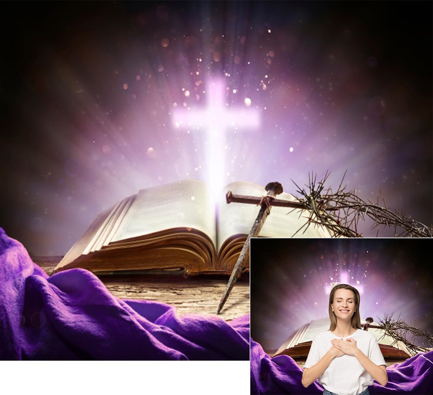 Amazon.com : Duluxykl Holy Bible Cross Backdrop 10x8ft Purple Holy ...