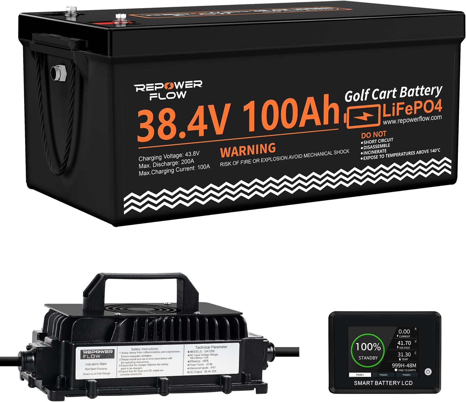 Amazon.com: LiTime 38.4V(36V) 100Ah Lithium Golf Cart Battery, Built-in 200A BMS, 15000 Cycles ...