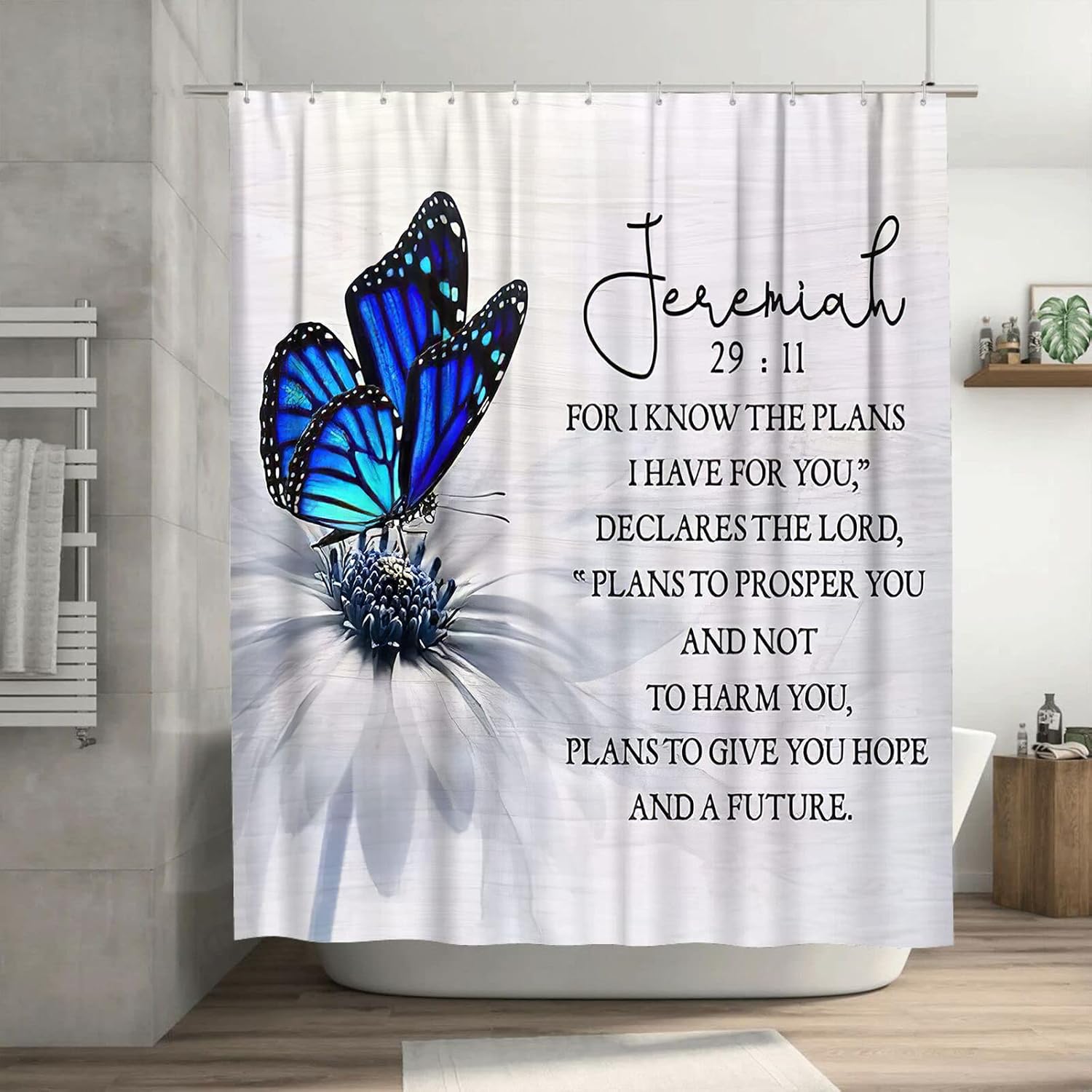 Amazon.com: Tourrest Christian Scripture Shower Curtain Butterfly Daisy ...