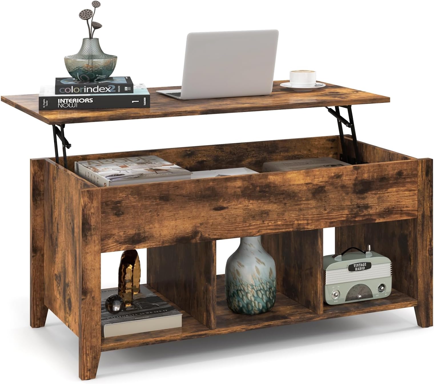 Home Source Lift Up Top Coffee, Pivoting Lid Living Room Table with ...