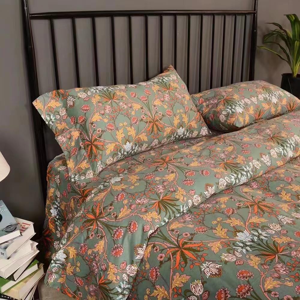 Amazon.com: QSH 100% Cotton Sheets King Size Bed, Floral Pattern ...
