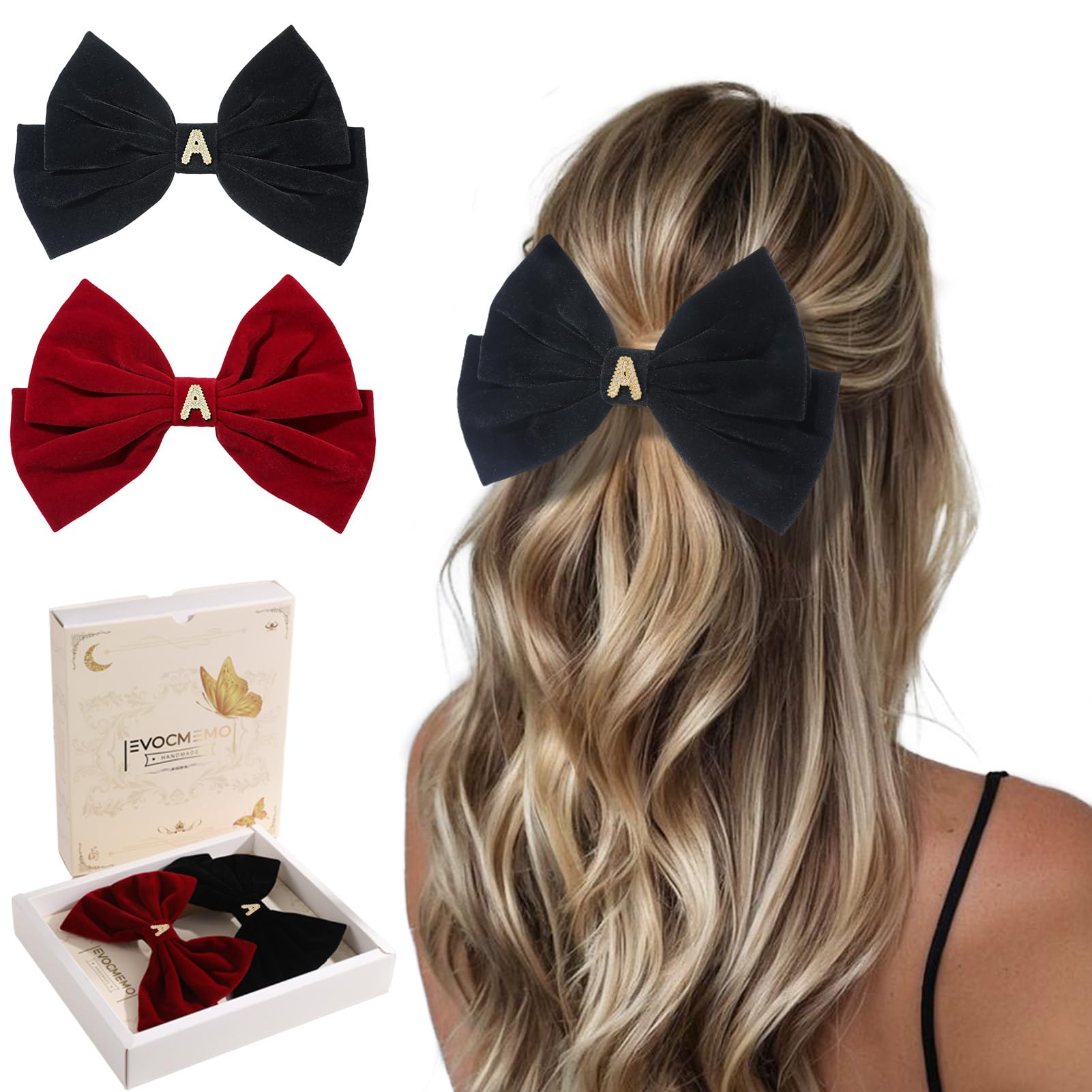 Amazon.com : 2Pcs Velvet Hair Bows Set – Red & Black Elegant Bow Clip ...