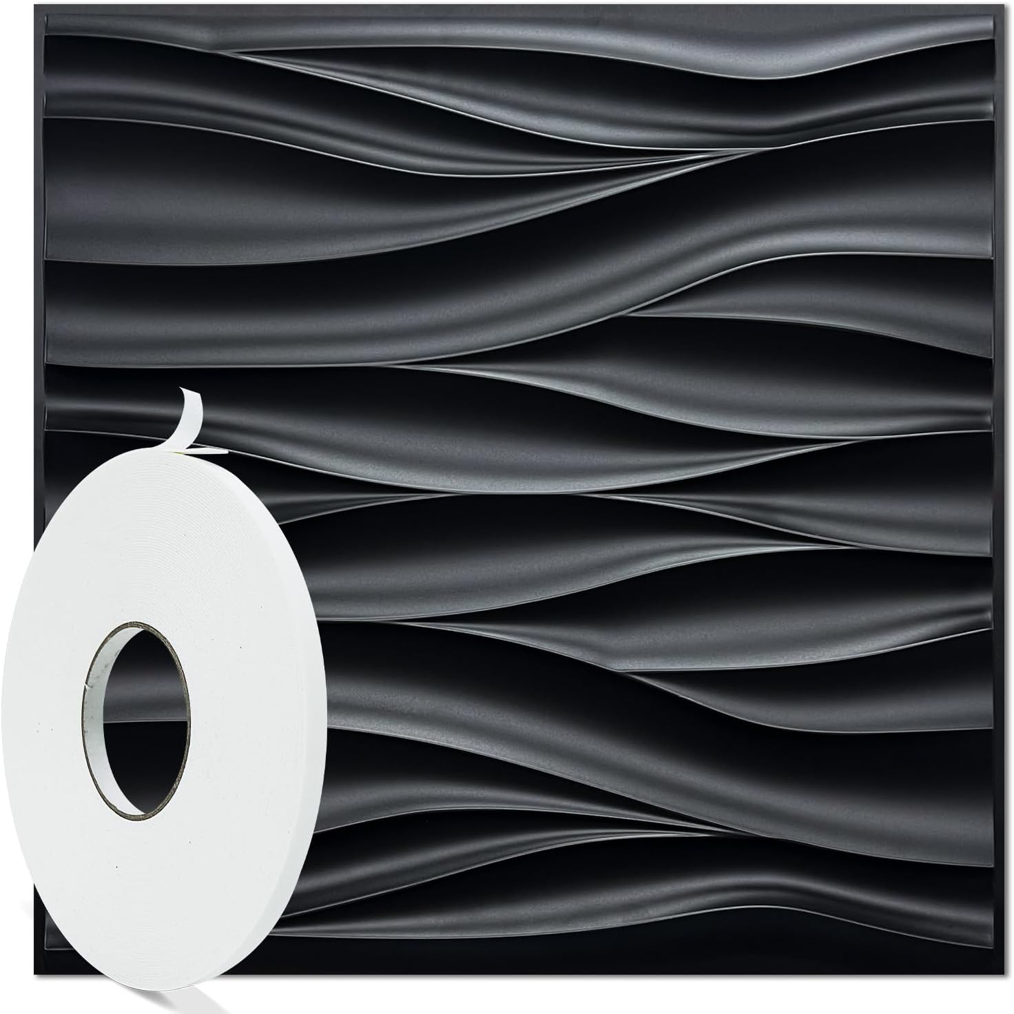Amazon.com: STICKGOO Black 3D Wall Panels Peel and Stick, Wave Design ...