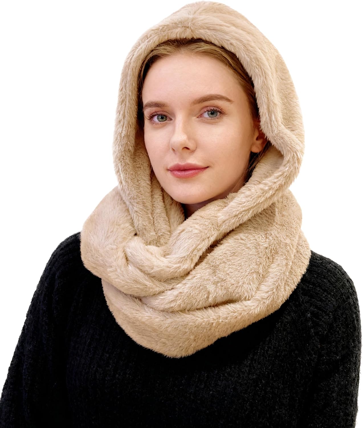 Lina & Lily Faux Fur Hood & Infinity Scarf Combo Winter Head Neck Wrap ...