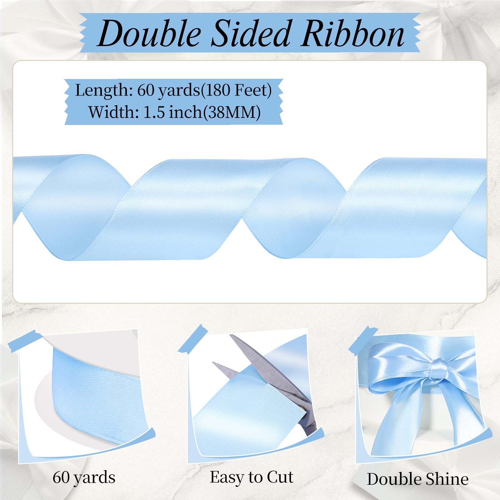 Snapklik.com : Woric Blue Ribbon 1 1/2 Inch 60 Yards Double Faced Light ...