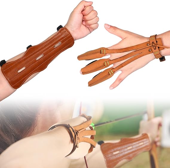 Amazon.com : 3 Straps Arm Guard with 3 Finger Glove Set Adjustable ...