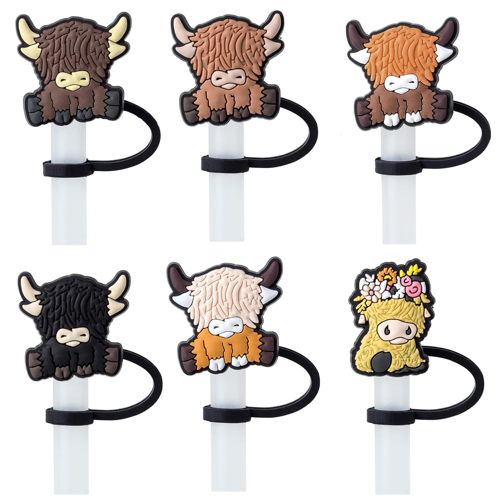 Amazon.com: 6PCS Straw Cover Cap for Stanley Cup, 10mm Highland Cow ...