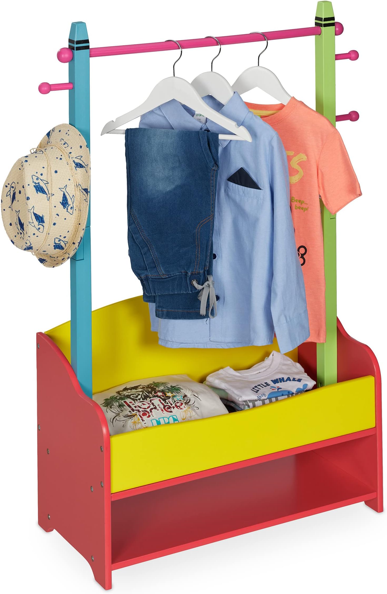 Juskys Kinder Kleiderständer Heidy mit Ablage & Kleiderstange - Holz ...