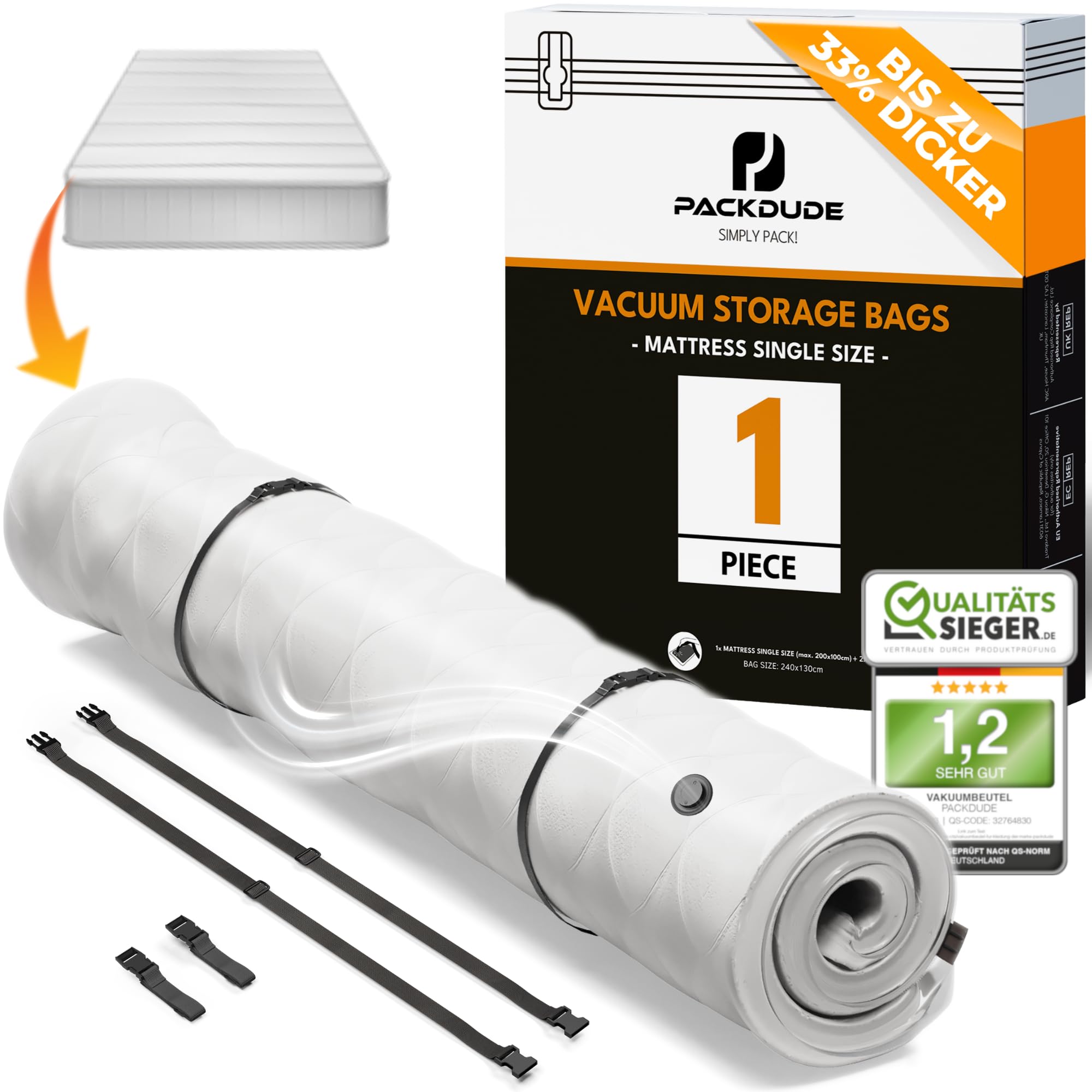 PACKDUDE® Vakuumbeutel für Matratzen bis 200x100cm I Stabiler XXL Matratzen Vakuumbeutel I ...