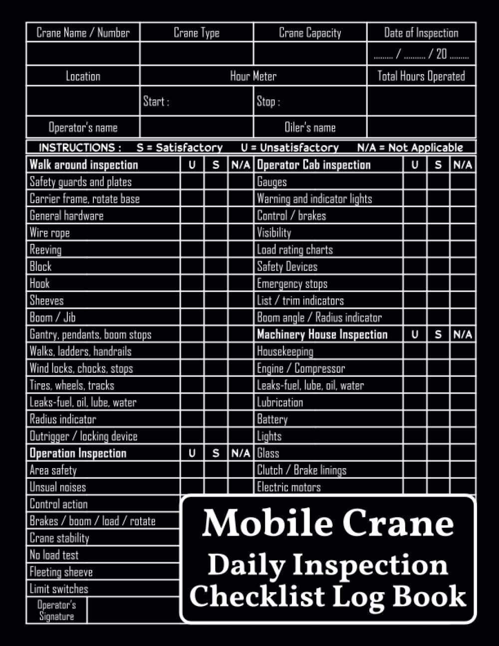Mobile Crane Daily Inspection Checklist Log Book: Safety & Maintenance ...