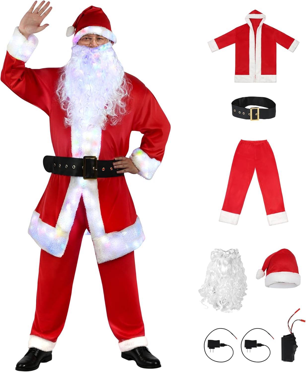 Amazon.com: GLITCHCORE LED Santa claus costume for men 8 PCS Light-Up ...