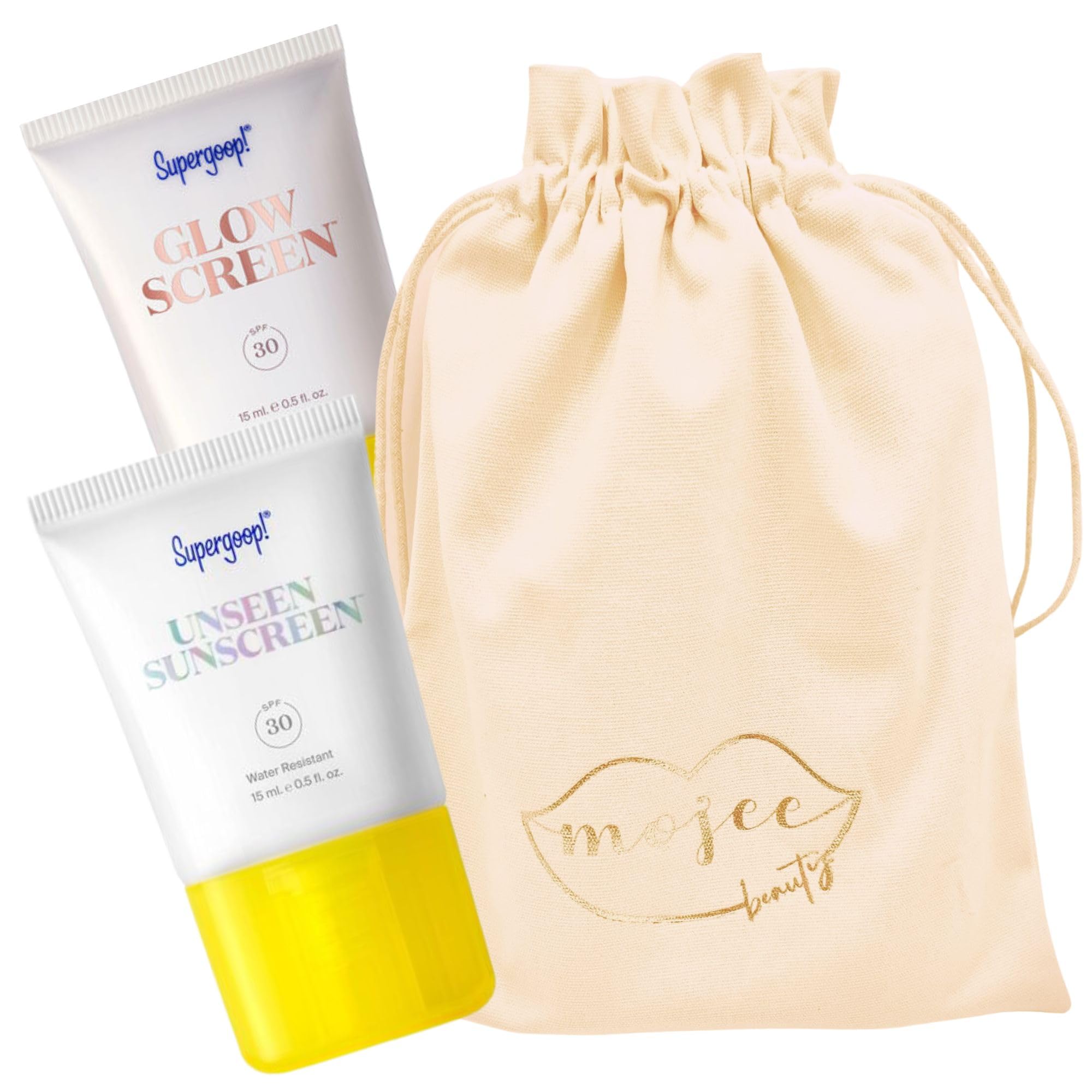 Skincare Bundle With Supergoop Unseen Screen SPF30 15ml Travel Size, Supergoop Glow Screen SPF30 ...