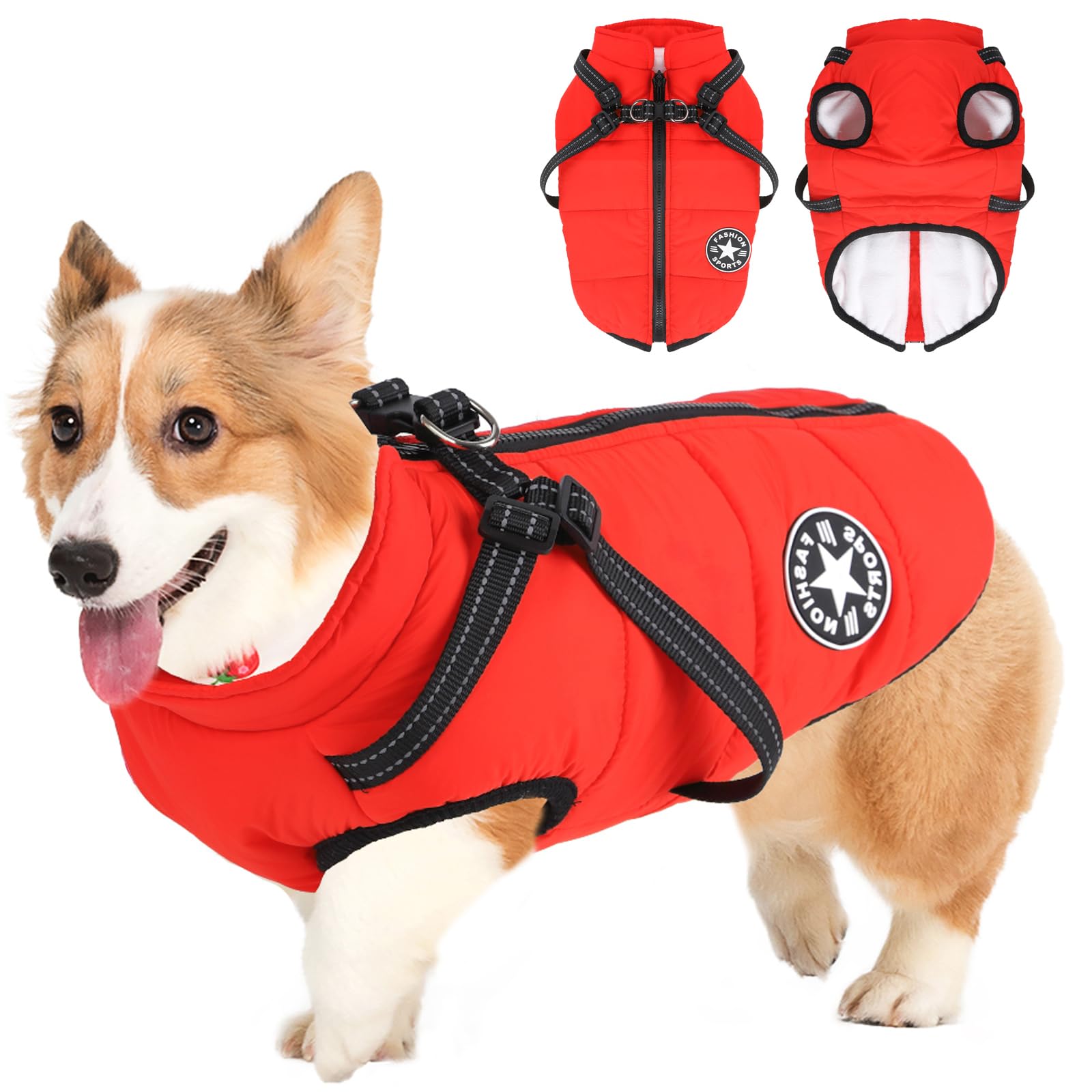 Dog Coat with Harness,Dog Coat Waterproof Winter Jacket Warm Vest Dog ...
