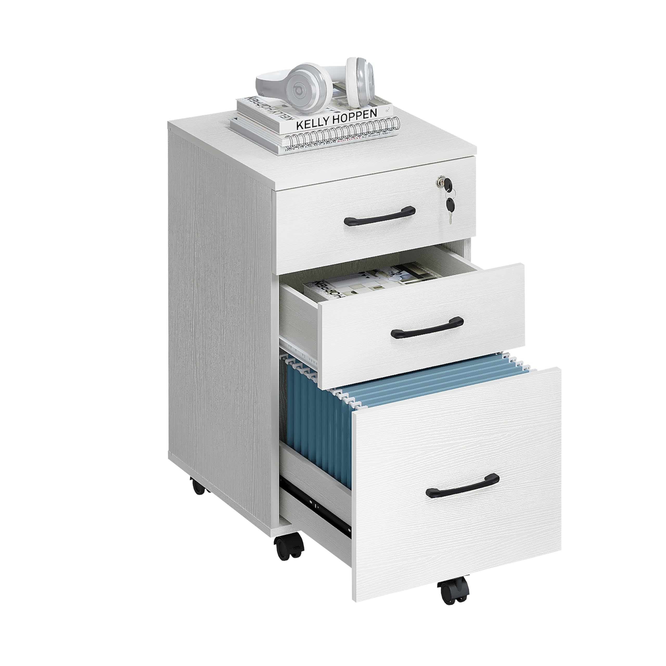 Amazon.com: 3 Drawers Wooden Locking File Cabinet with Storage ...