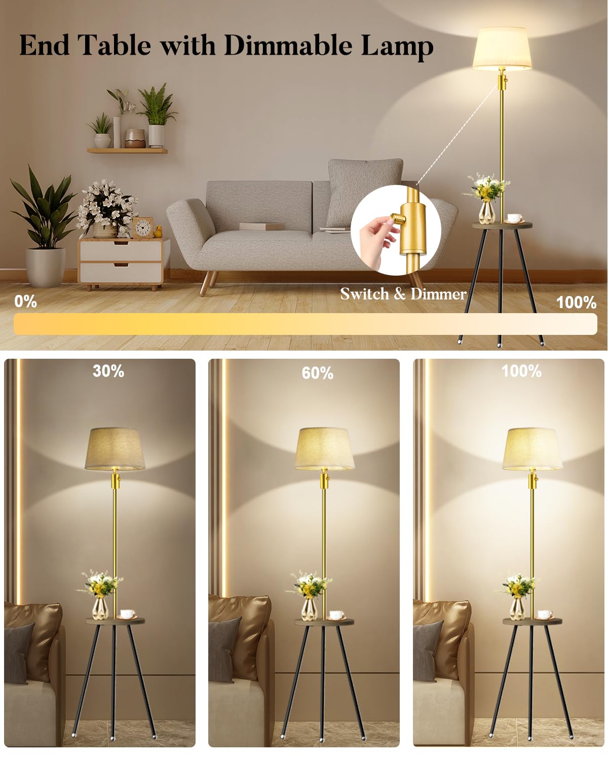 Lightdot 61IN Dimmable (Brightness Adjustable) Tripod Shelf Floor Lamp ...