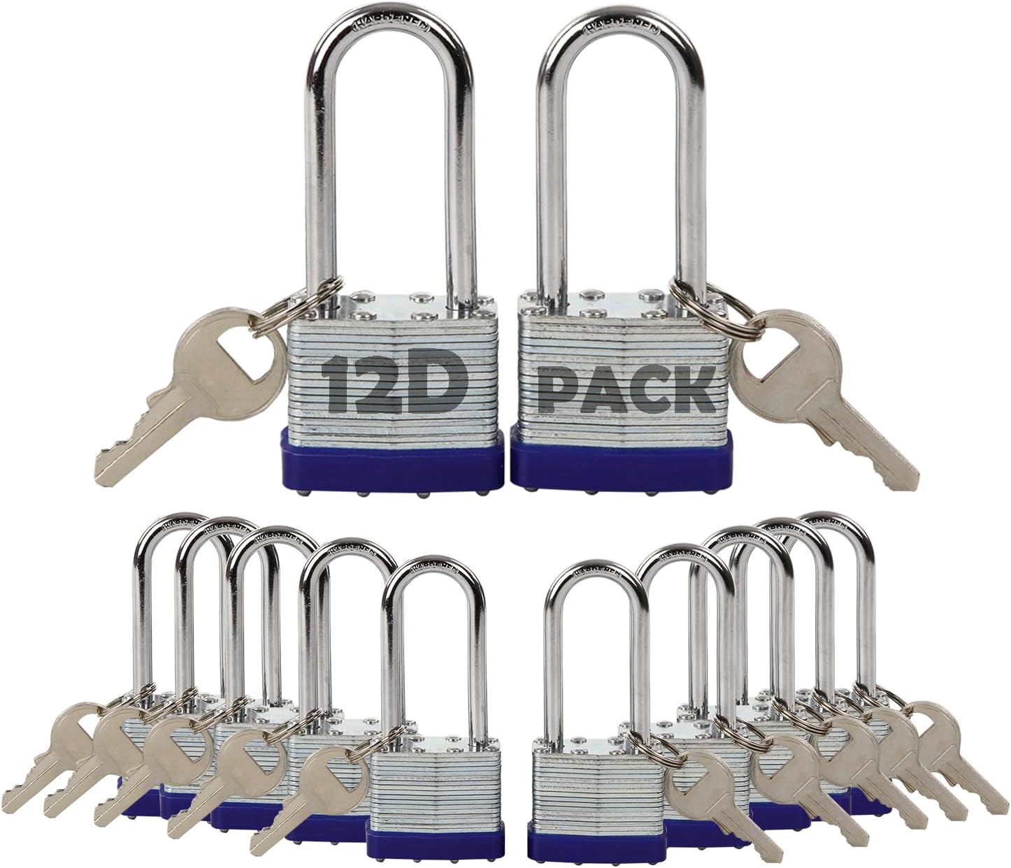 SEPOX® 12Pcs Set Laminated-Padlocks with Key Different, Extra Long ...