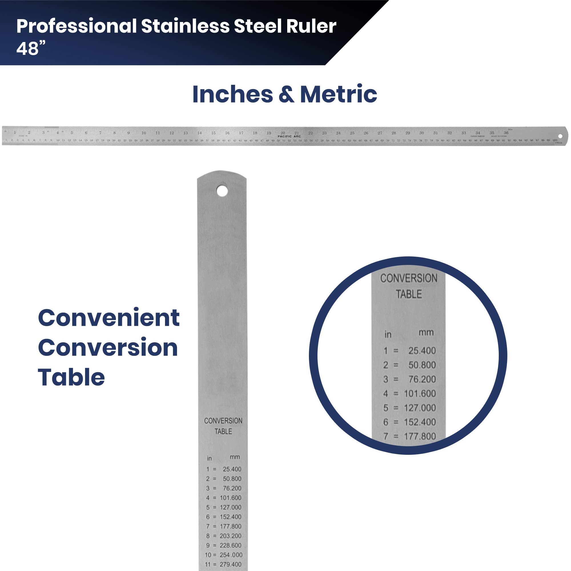 Buy Pacific Arc 48 Inch Stainless Steel Ruler with Inch/Metric ...