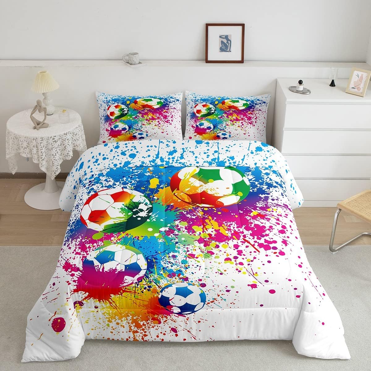 Amazon.com: Soccer Kids Comforter Set Twin Size,Watercolor Tie-dye ...