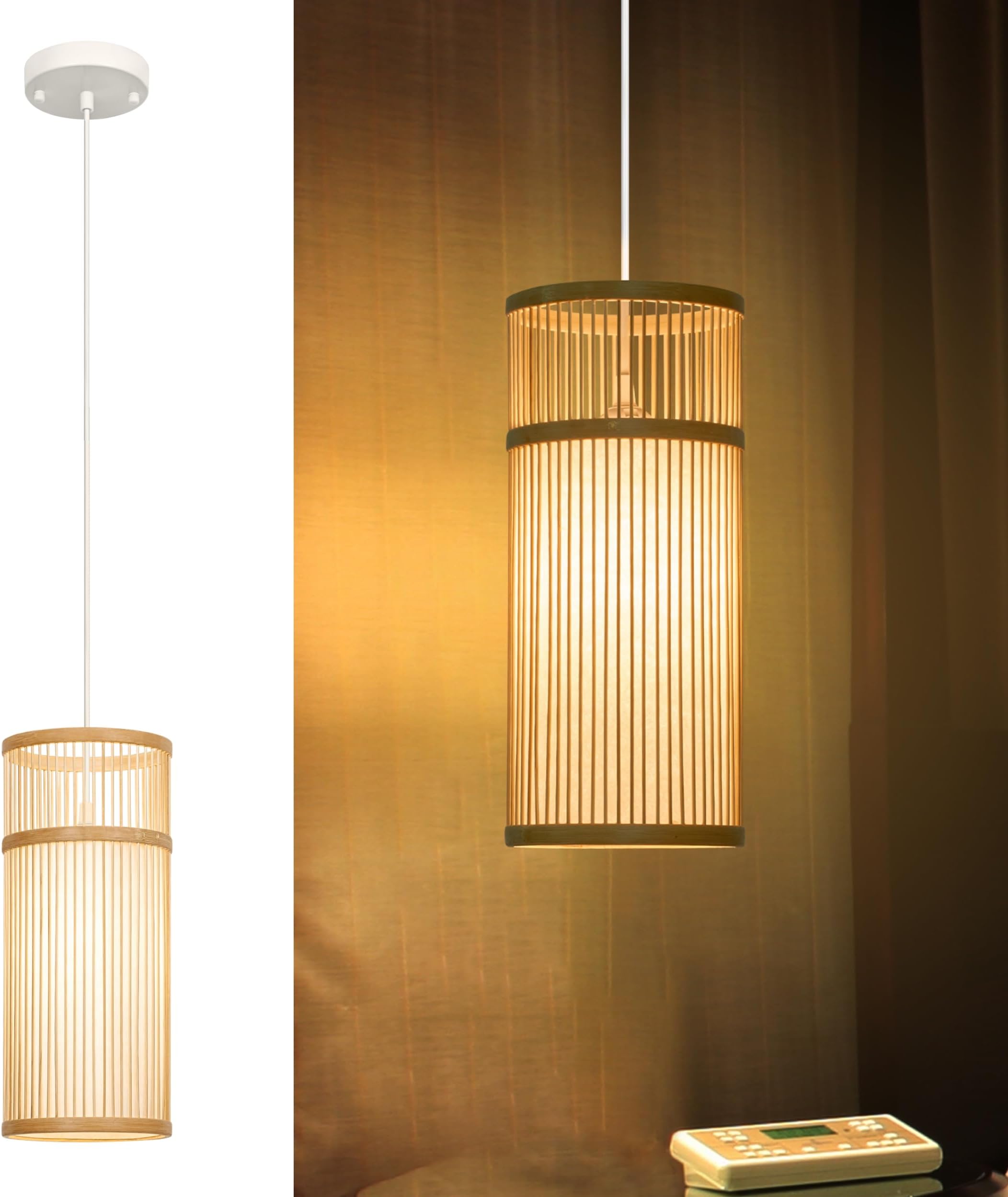 Lumivill Bamboo Pendant Light - Mini Pendant Lights Bedroom - Natural ...