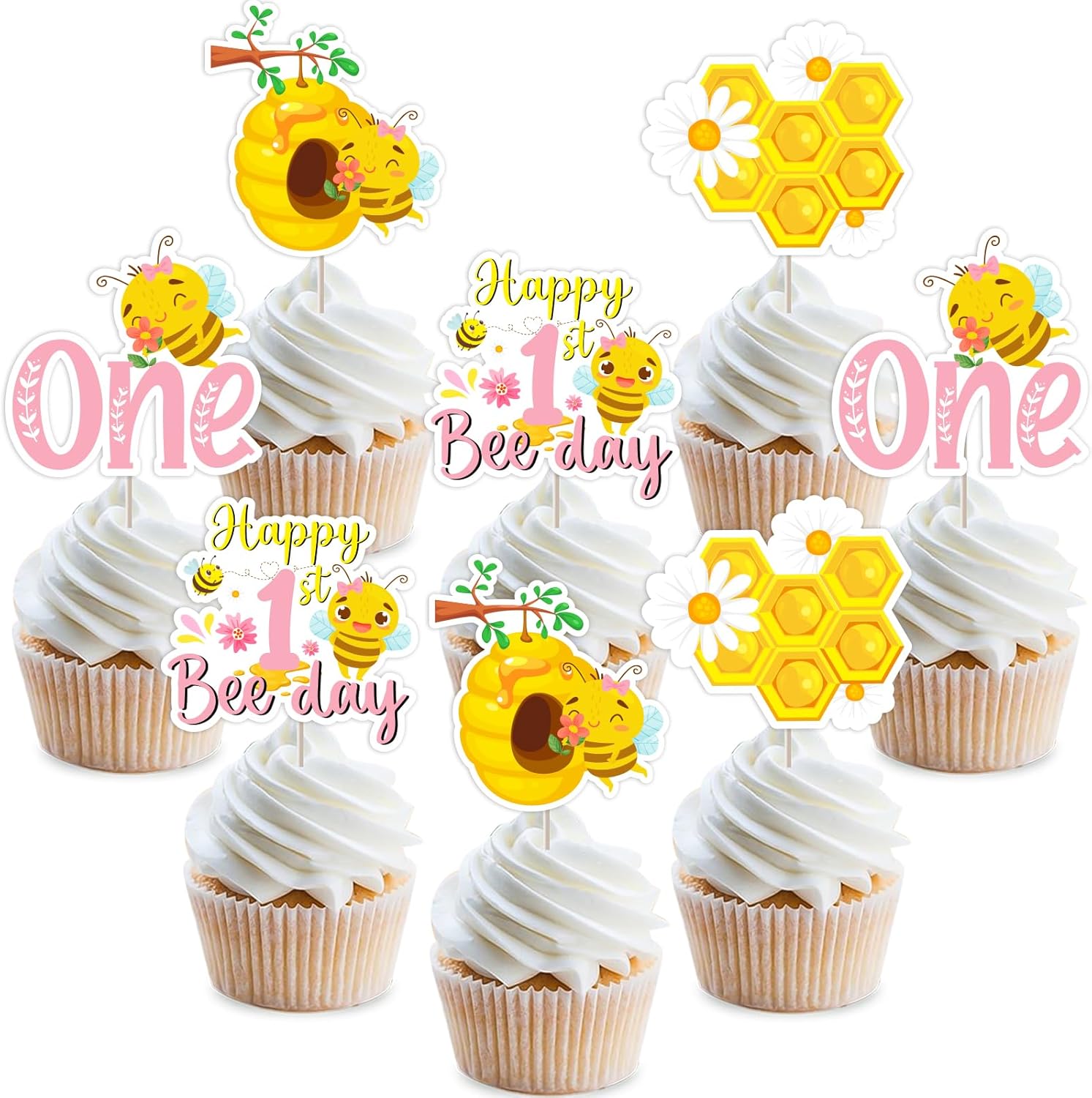 Amazon.com: Bee 1st Birthday Party Decorations - 36PCS Bee Cupcake ...