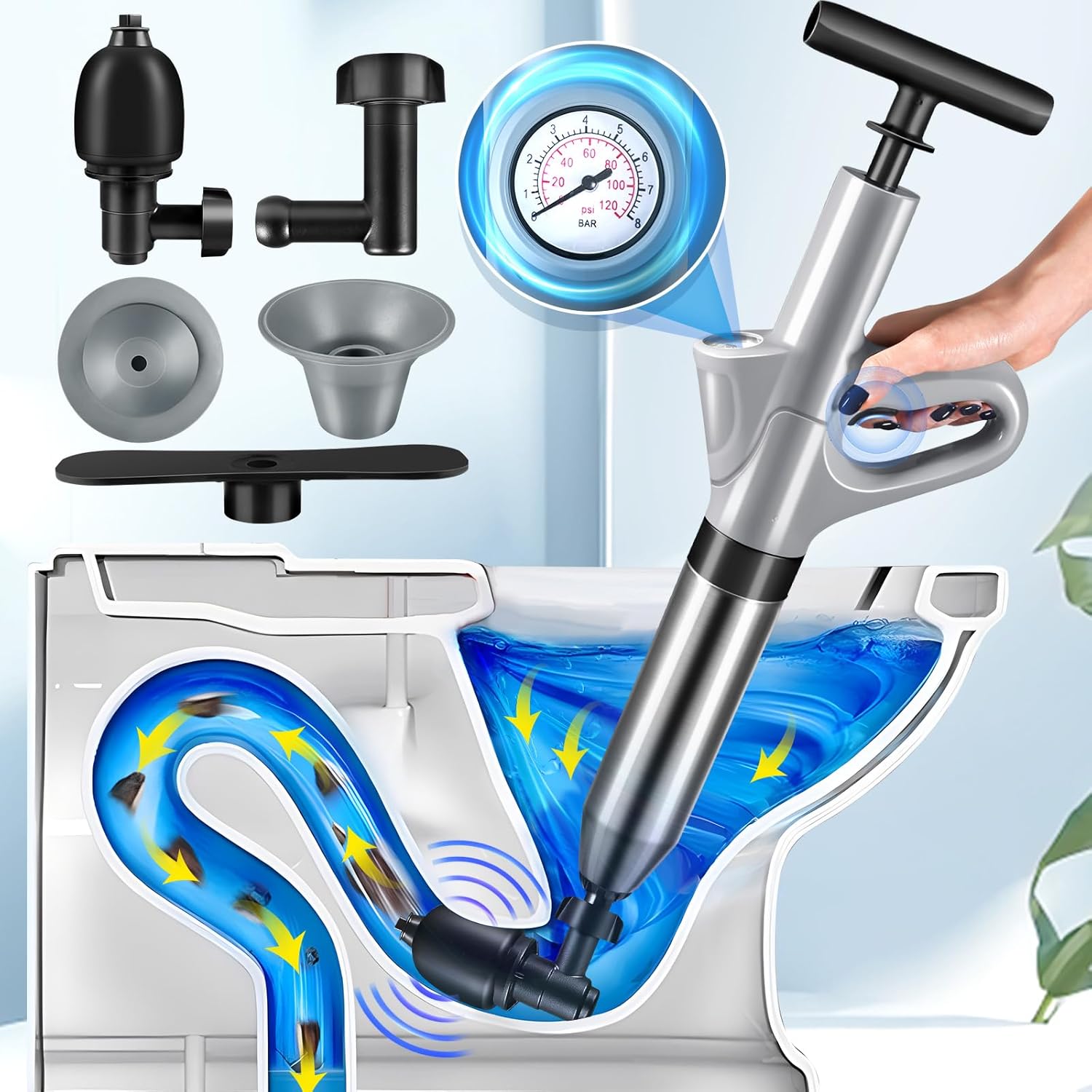 Amazon.com: Plunger Toilet, Drain Clog Remover Tools, High Pressure Air ...