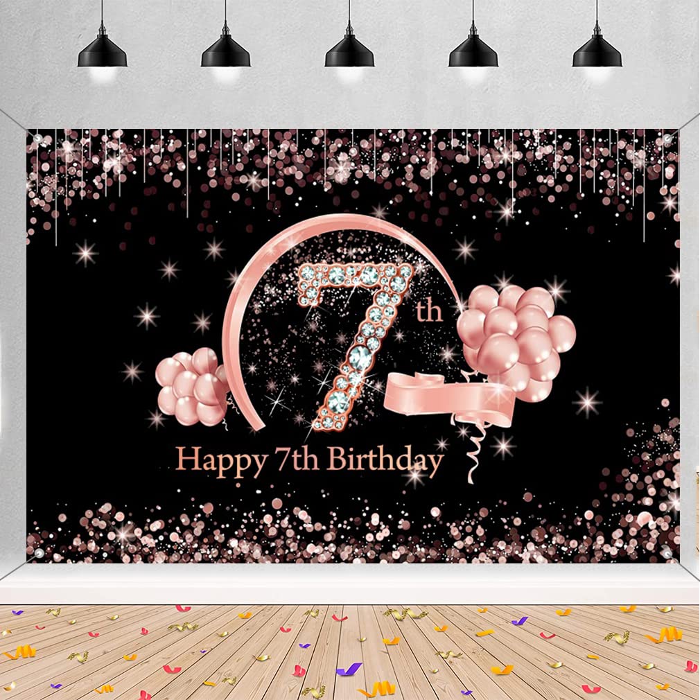 Amazon.com : Happy 7th Birthday Decorations Backdrop Banner for Girls ...