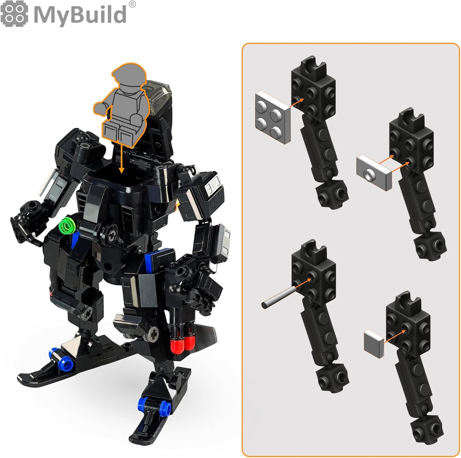 MyBuild Mecha Frame Raider M 6017 – Flying Mech with Wings – Kit de ladrillos de construcción de ...