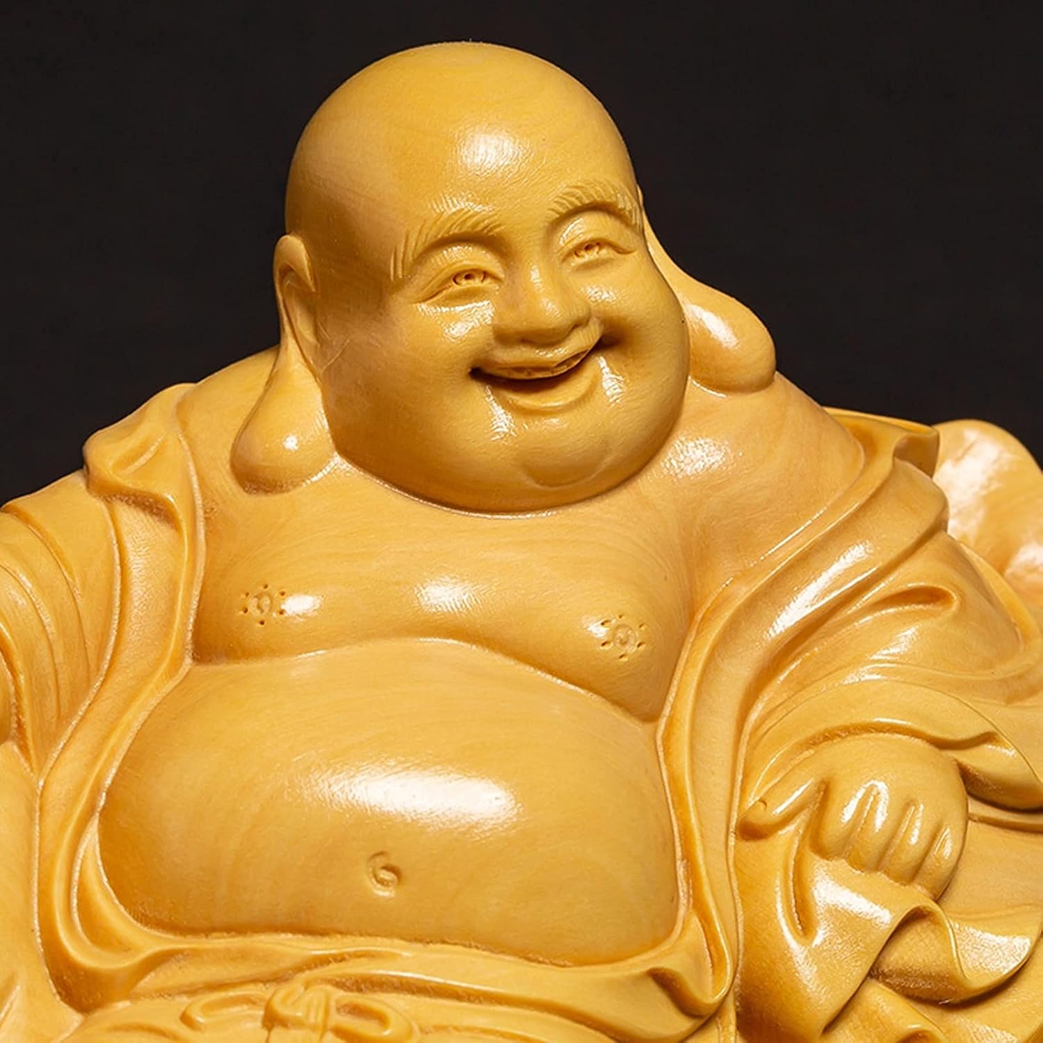 HEYBEC Wooden Happy Laughing Buddha Hand Carved Smiling Buddha ...