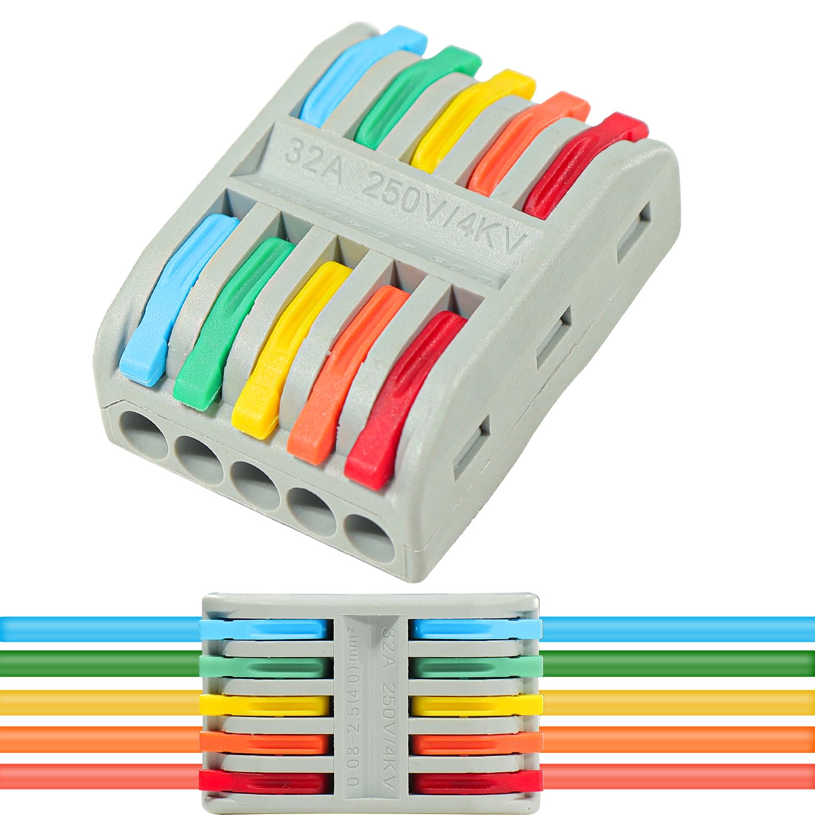 Snapklik.com : Wire Connectors Nuts, 30pcs 5 Conductor Compact Splicing ...