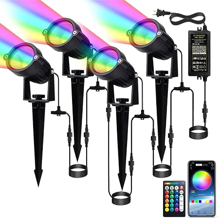 MULANDI Smart Landscape Lighting, 3 Pack RGBW Color Changing LED with ...