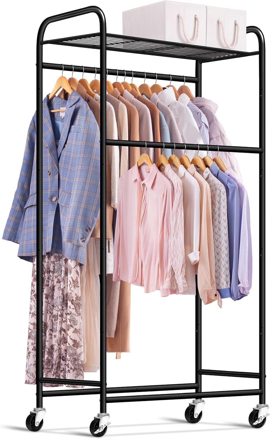 MISSLO Heavy Duty Clothes Rail, 200LBS Double Hanging Rails for Clothes ...