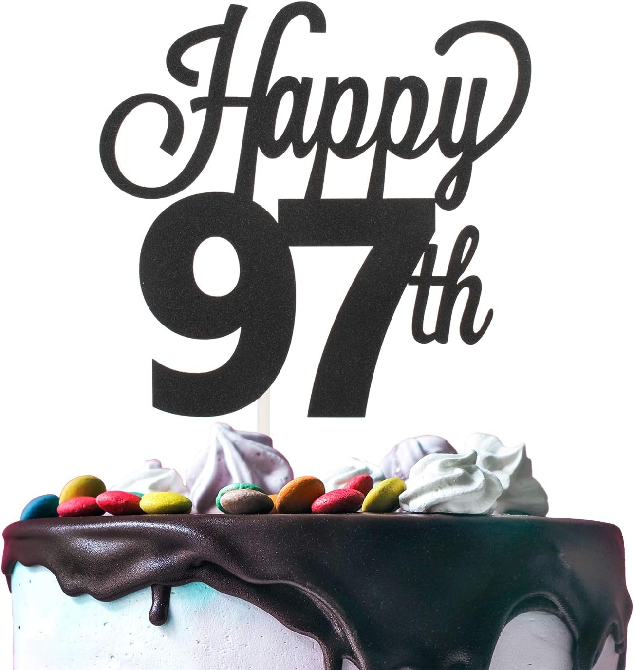 Amazon.com: LINGTEER Happy 97th Birthday Black Cake Topper - Cheers to ...