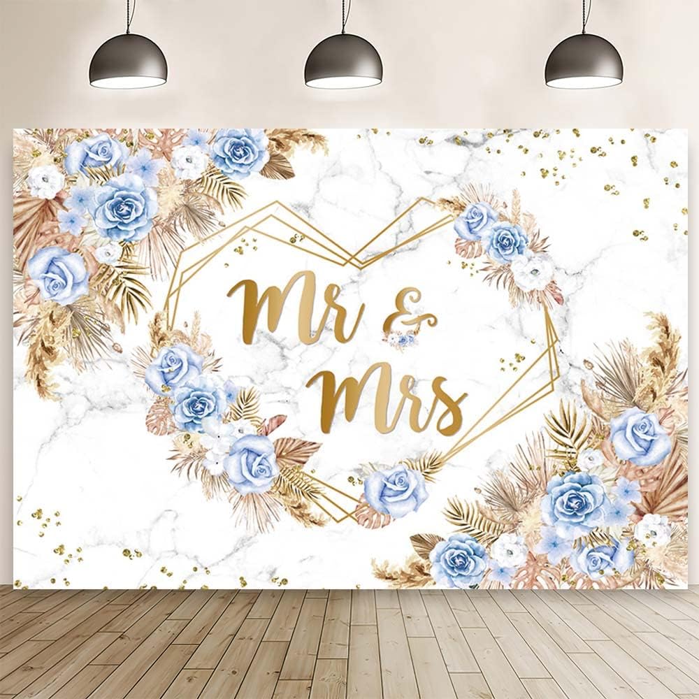 Amazon.com : MEHOFOND 7x5ft Blue Boho Floral Mr and Mrs Backdrop for ...