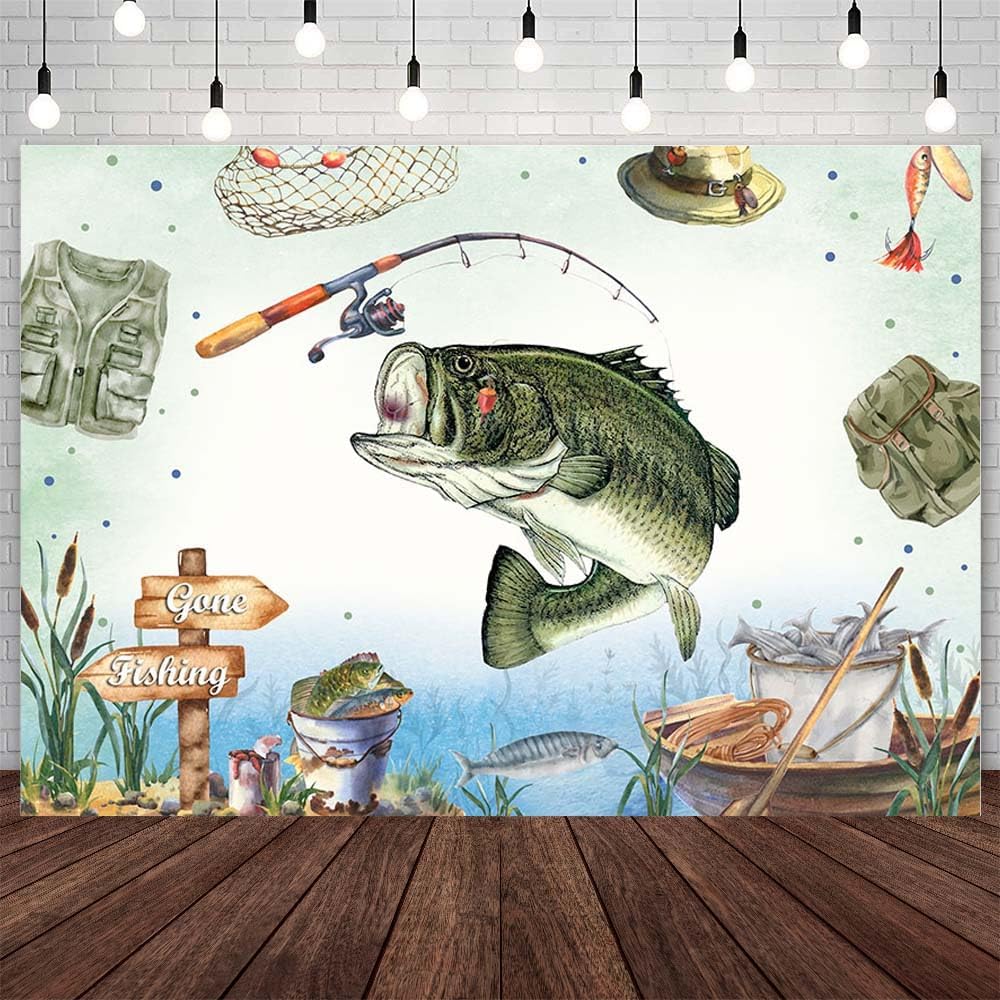 Fishing Party CORFOTO 5x3ft Wild Wooden Fishing Equipment Cartoon ...