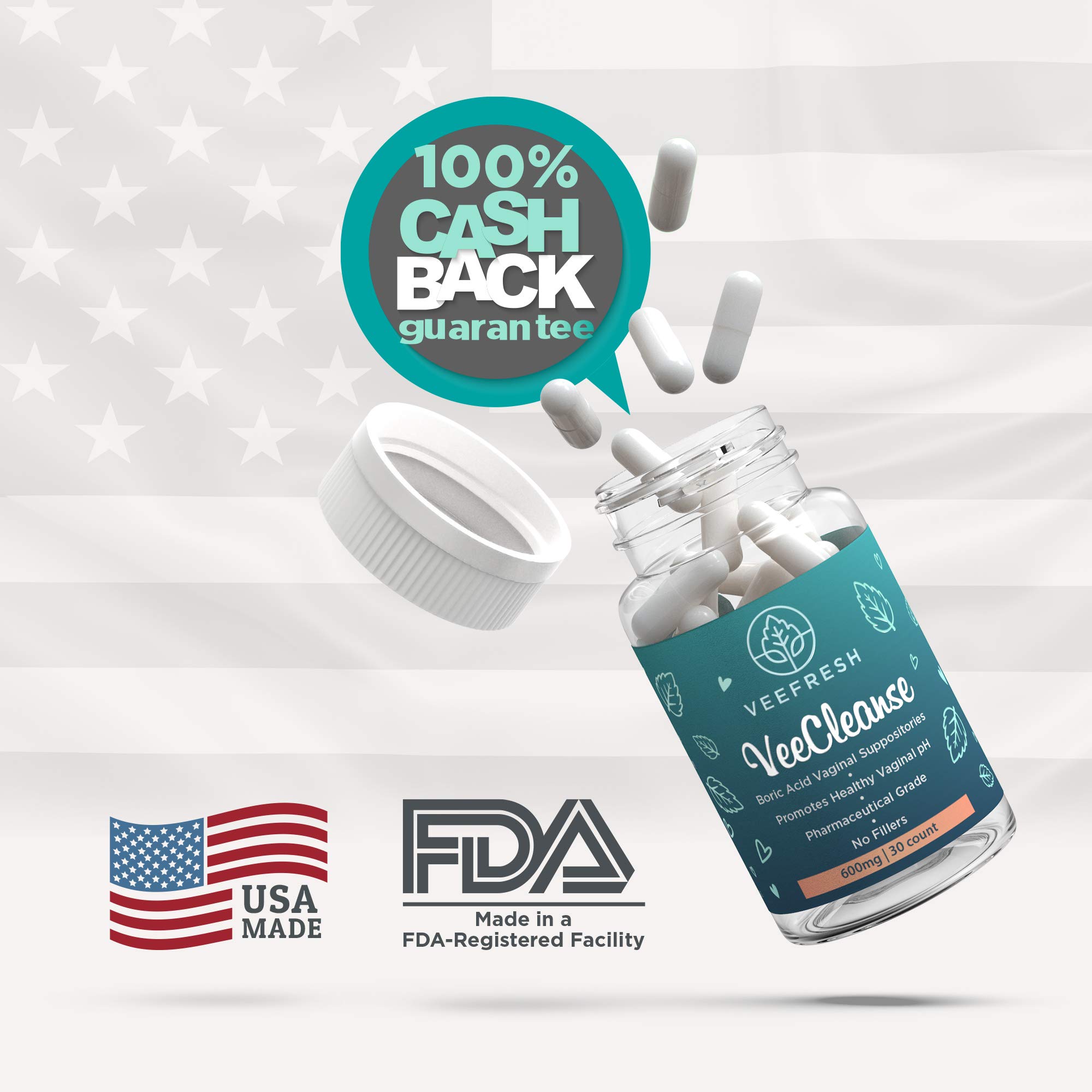 VeeFresh - VeeCleanse Boric Acid Vaginal Suppositories - Vaginal pH ...