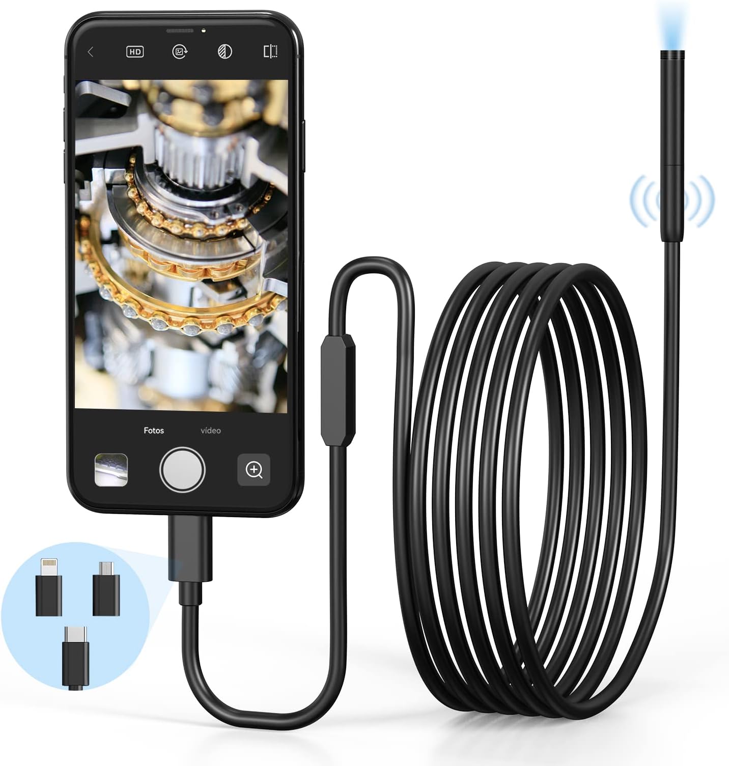 Endoskopkamera mit Licht, WiFi Endoskop Handy 1440P HD, 2.0 Megapixel ...