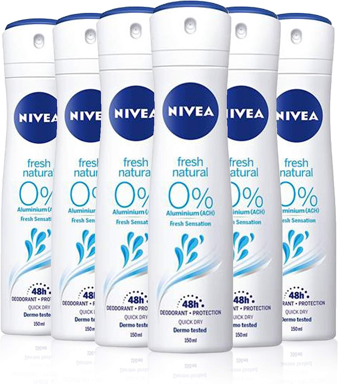 Nivea Fresh Natural Spray 0% Aluminium – 6 x 150 ml Storage Containers ...