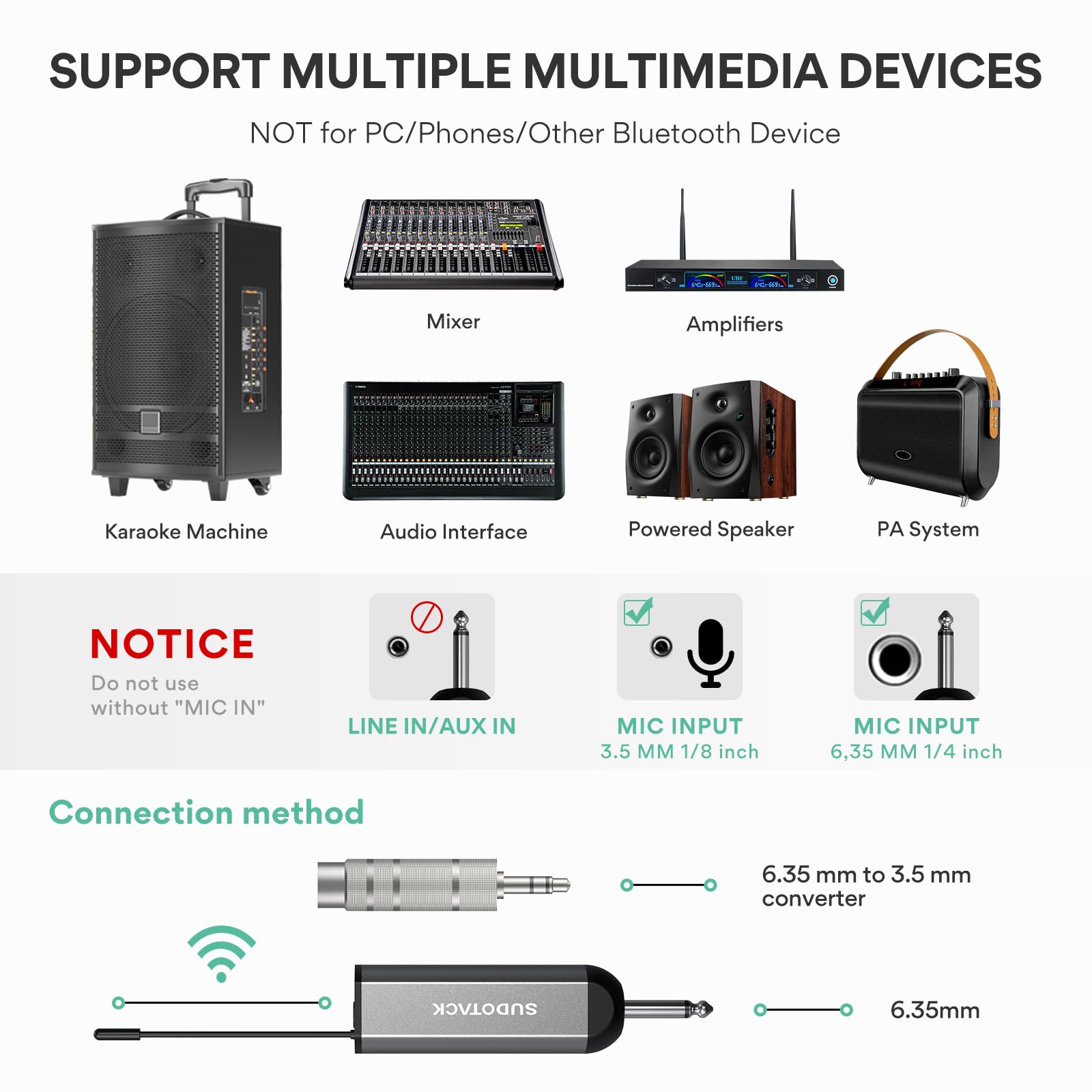 SUDOTACK Wireless Microphone, [Clear Sound][Plug & Play] Metal UHF Dual ...