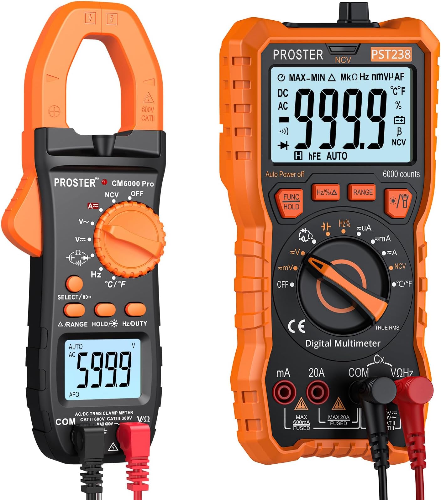 Amazon.com: Proster Clamp Meter 6000counts & Updated Multimeter 5999 ...