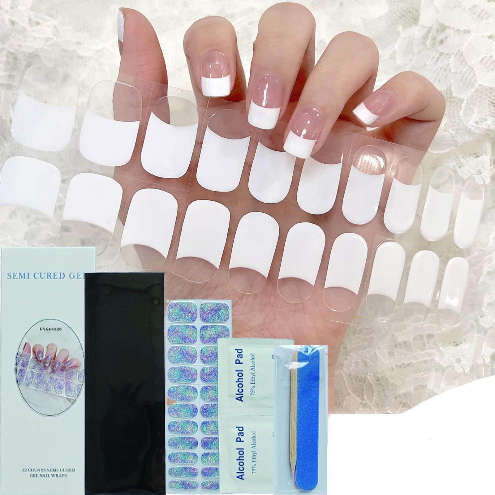 Amazon.com: Quinnas Gel Nail Stickers, Semi Cured Gel Nail Strips ...